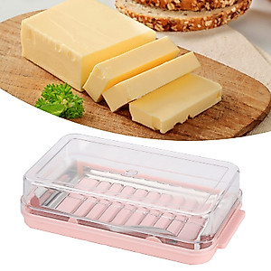 Butter Cutter Container,Cutter Style Butter Case,Stainless Steel Butter Storage Box,Cheese Storage Box with Transparent Cover, Butter Cutter Container, Kitchen Supplies for Home Kitchen(Pink)