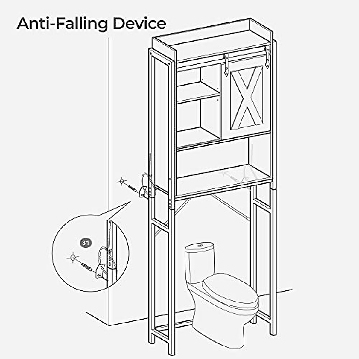 VASAGLE Over The Toilet Storage, Over Toilet Bathroom Organizer and Space-Saving Rack, Freestanding Bathroom Shelves, Rustic Brown and Black UBTS003B01
