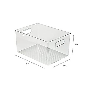Simplify Large Bin | Multi-Purpose | Cabinet & Refrigerator Storage | Bathroom | Office | Carrying Handles | Transparent Clear Vertical Stripe Organizer