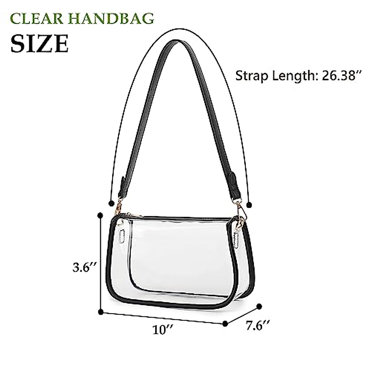 LOXOMU Clear Purses for Women Stadium, Small Clear Concert Purse Clear Bag for Concert Sports Event Travel (Black)