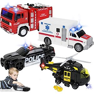 Garbage Truck Toys 3 Pcs | Trash Truck Toys for Boys Friction Powered with Lights & Sounds | Includes Waste Management, Sanitation Truck & Recycling