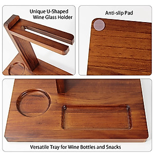 B4Life Valentine's Day Gifts, Wine Trays, Wine Caddy with Serving Tray, Wine Tray with Wine Glass Holder, Wine Bottle Racks with Glass Holder, for Wine Lovers