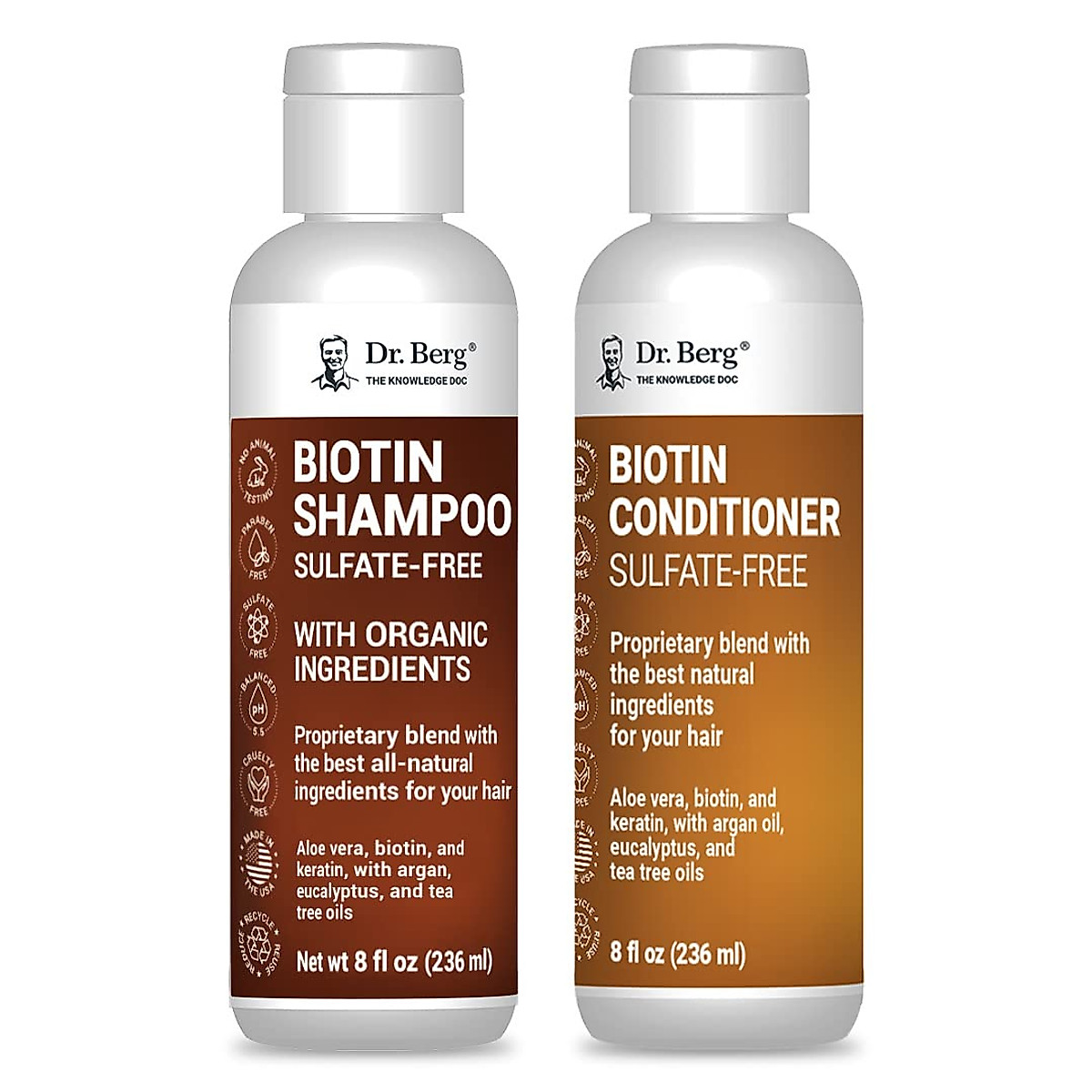 Dr. Berg Biotin Shampoo & Conditioner - Duo to Restore & Hydrate Beautiful Hair - Well-Balanced Hair Care Formula with Organic Ingredients to Help Strengthen, Soften & Shine Hair - 8 Fl Oz (Set of 2)