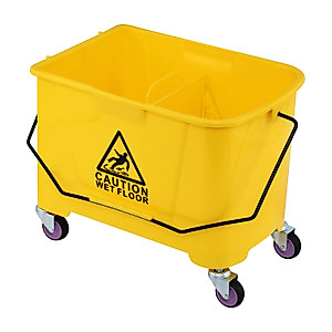 Youwise Commercial Mop Bucket with Wringer On Wheels, 5 Gallon 21Qt Plastic Side Press Wringer Household Portable Mop Bucket for Household and Commercial Use Floor Cleaning, Yellow