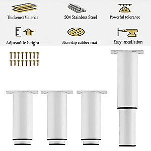 Metal Adjustable Height Furniture Legs 4.7-8 inch, Heavy Duty Support Legs for Furniture Set of 4,Sofa Cabinet Legs,Adjustable Height Replacement Support Leg for Furniture/Bed/Cabinet/TV Stand(white)