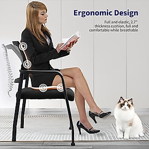 KLASIKA Desk Chair No Wheels with Adjustable Mesh Backrest, Arm Chair with Ergonomic Lumbar Support and Thickened Seats Cushion, Waiting Room Chairs for Office School Church Guest Reception, 2PACK