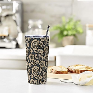 Yaxongx 20oz Tumbler Unique Flower Double Wall Vacuum Insulated Coffee Mug with Lid and Metal Straw Brush Reusable Stainless Steel Water Bottle Travel Cup Gifts for Car Ice Drinks Hot Beverage