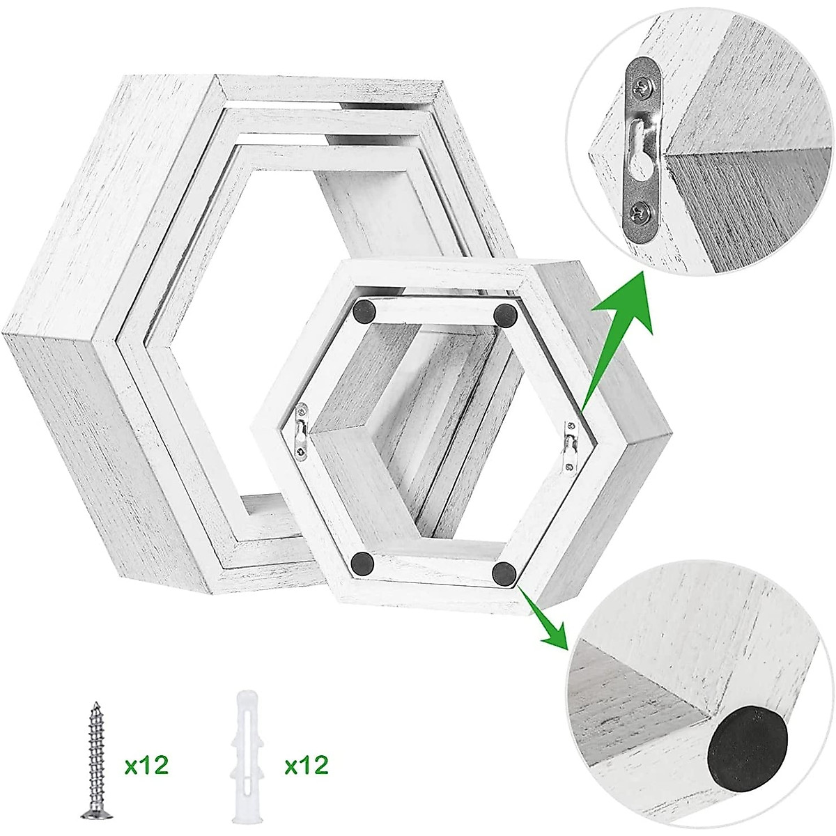 Overstock Wall Mounted Hexagon Floating Shelves 8 PCS - White