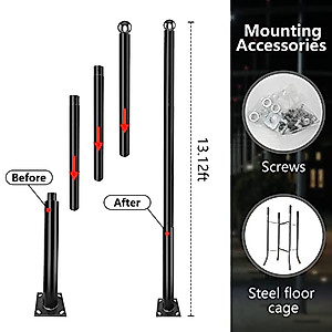 HYPERAZA Solar Street Light Pole 13.12ft Garden Light Pole Outdoor Heavy Metal Light Pole Field Light Pole Ranch Light Pole for Hanging Solar Heavy Duty Street Light with Ground Cage and Mounting Kit