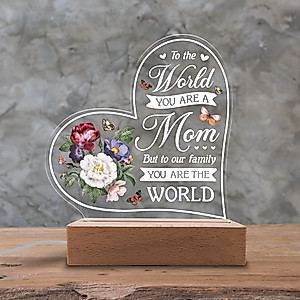 KITCHENVOY Acrylic Night Light Gift for Mother - to Our Family You are The World - Acrylic Light Gift for Mom from Son, Daughter on Mothers Day - Birthday Gifts to Mom