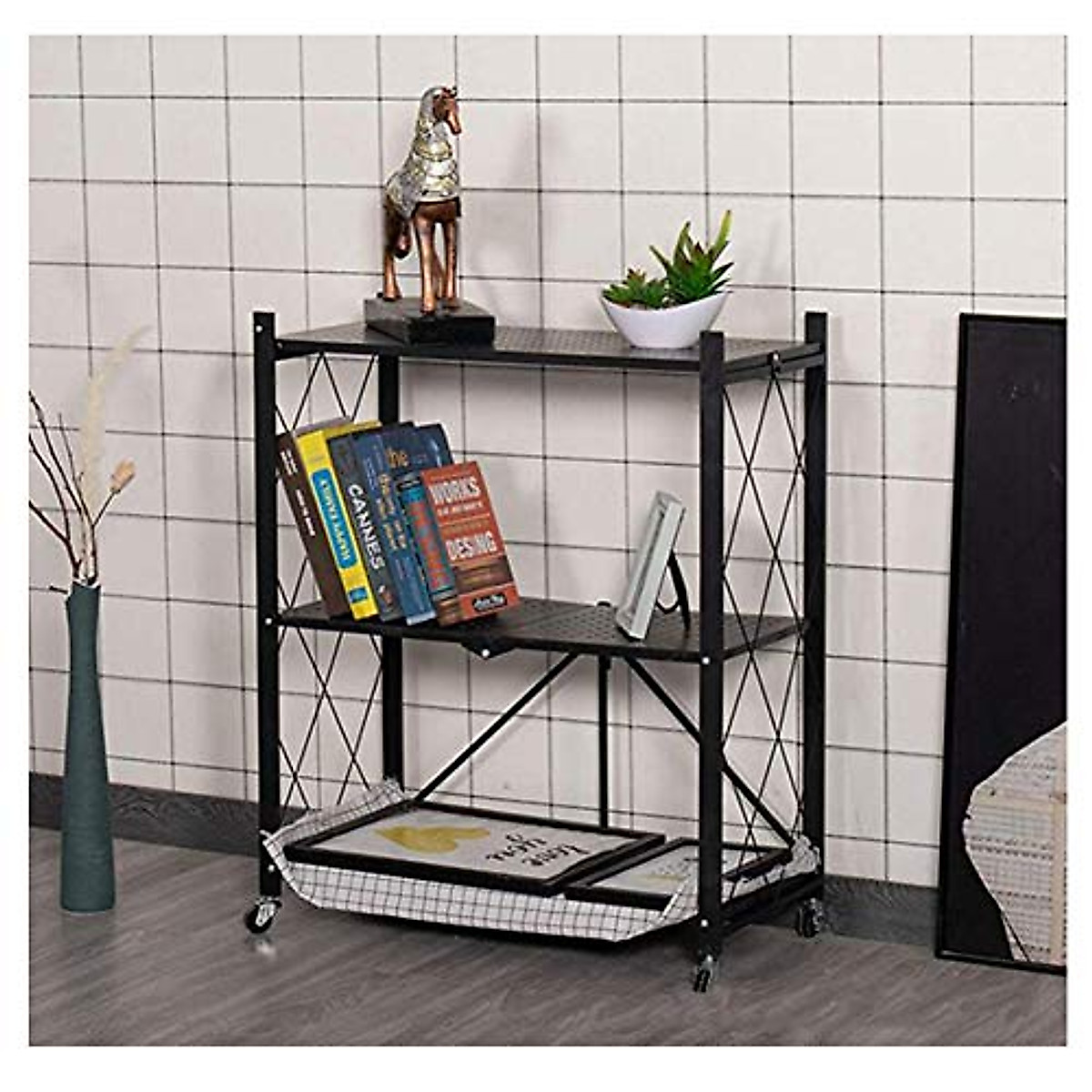 ATAAY Adjustable Storage Shelf with Wheel, Kitchen Organizer Shelving Storage Rack for Garage Unit Heavy Duty Kitchen Storage Rack,Foldable Storage Shelving/a