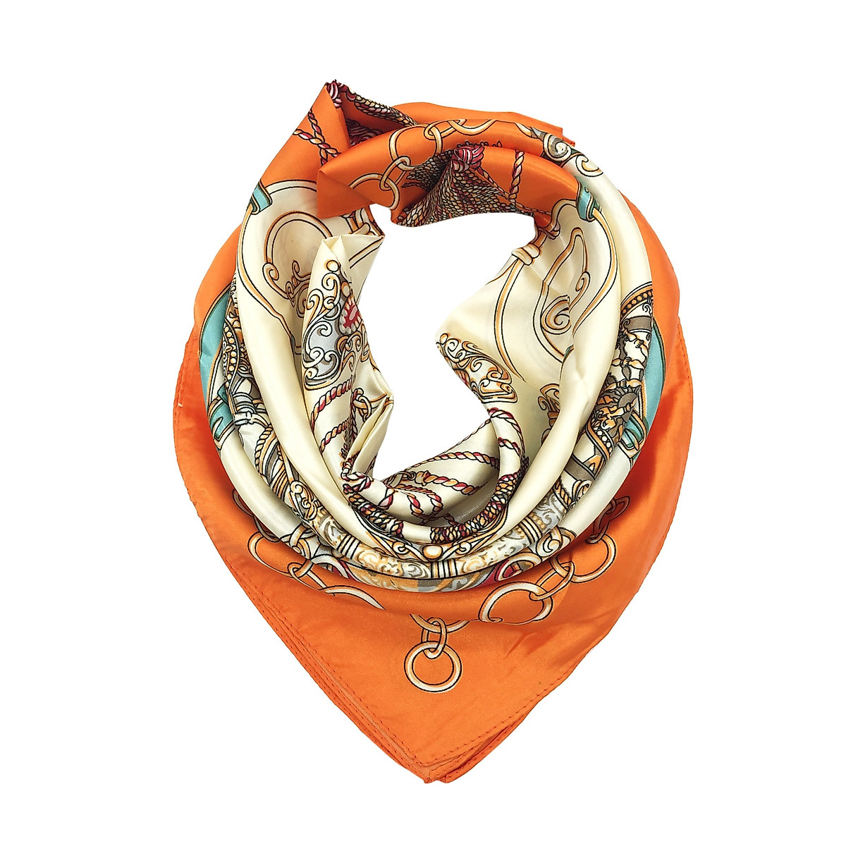 YOUR SMILE Silk Feeling Scarf Women's Fashion Pattern Orange Carriage Large Square Satin Headscarf (305)
