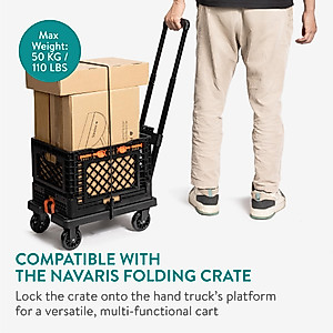 Navaris Folding Sack Truck with Tensioning Straps - Loadable up to 50kg (110 lbs) - Rubber Wheels - Foldable Transport Trolley with Tension Strap - Transport Trolly