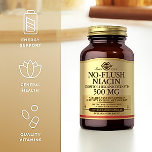 SOLGAR No-Flush Niacin 500 mg - 100 Vegetable Capsules - Supports Energy Metabolism & Nervous System - Vegan, Gluten & Dairy Free, Kosher - 100 Servings