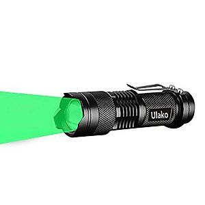 Ulako Single 1 Mode Zoomable LED 150 Yard Green Light Flashlight Torch for Fishing Hunting Detector