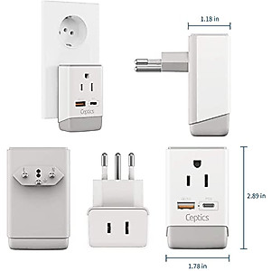 Ceptics Switzerland Plug Adapter, Travel with QC 3.0 & PD, Safe Dual USB & USB-C - 2 USA Socket Compact & Powerful - Quick Charge 3.0 & Power Delivery - Type J AP-11A - Fast Charging