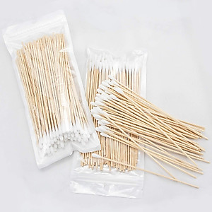 6'' Long Cotton Swabs 200PCS - Cotton Swabs Long Wooden Sticks - Long handle Swabs for Gun Cleaning, Ear Cleaning, Pets Care, Makeup