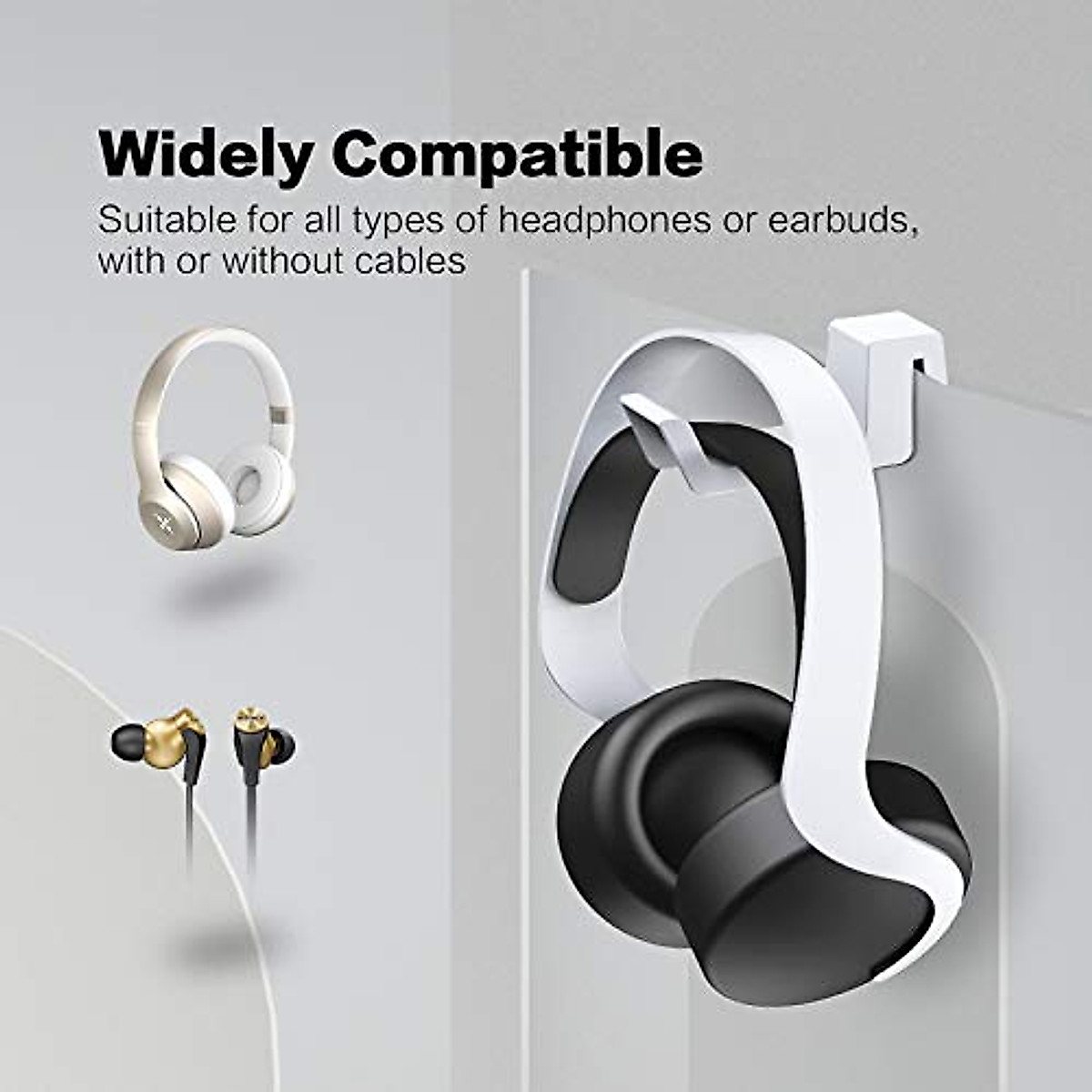 NexiGo PS5 Headphone Holder, [Minimalist Design] Mini Headphone Hanger with Supporting Bar, for Sony Playstation 5 Gaming Headset, White