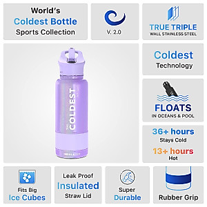 Coldest Sports Water Bottle with Straw Lid Vacuum Insulated Stainless Steel Metal Thermos Bottles Reusable Leak Proof Flask for Sports Gym(32 oz, Saturns Moon Purple Glitter)