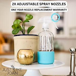 Just Like Joan Glass Spray Bottles 16 oz with Silicone Sleeve - Clear Glass Spray Bottles for Cleaning Solutions, Essential Oils, Plants, Vinegar - Refillable - Food Safe (2 Pack - Pink & White)