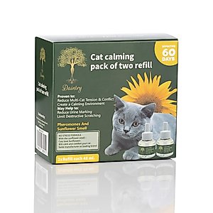 Daintry Cat Calming Diffuser with Feline Pheromones, Sunflower Scent, Stress & Anxiety Relief for Cats, 30-Day 2 x 48 ml Refills, Easy Plug-in Solution for Calming. Diffuser not Include