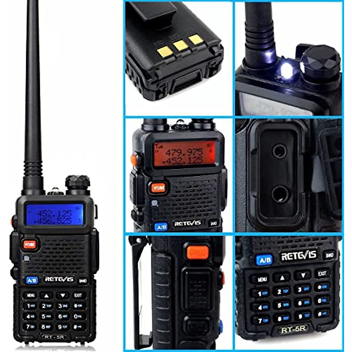 Retevis RT-5R Dual Band Two Way Radios Long Range, High Power 128CH 2 Way Radio, Flashlight 1400mAh Walkie Talkies for Adults with Earpiece (6 Pack)