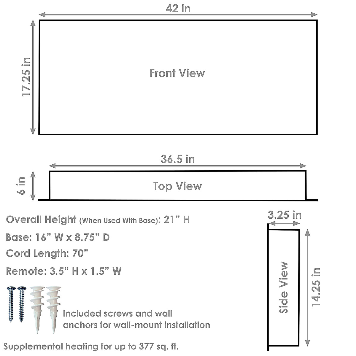 Sunnydaze 42-Inch Curved Face Indoor LED Electric Fireplace - Floating/Tabletop- 7 Flame Colors - Black Finish