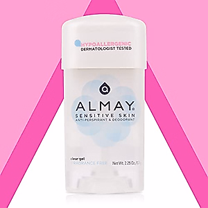 Deodorant for Women by Almay, Gel Antiperspirant, Hypoallergenic, Dermatologist Tested for Sensitive Skin, Fragrance Free, 2.25 Oz