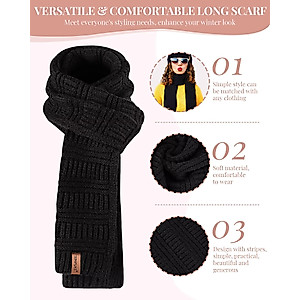 Womens Winter Beanie With Pom Pom, Fleece Lined Scarf and Touchscreen Gloves Set for Cold Weather (Black)