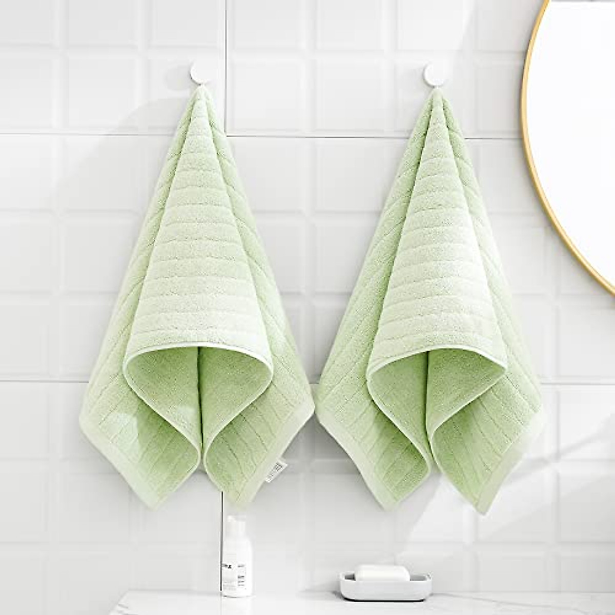 sense gnosis Green Hand Towels Set of 2 Wave Terry Striped Pattern 100% Cotton Soft Decorative Hand Towel for Bathroom 13 x 29 Inch