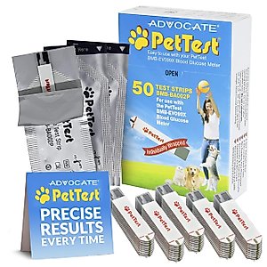 PetTest Blood Glucose Test Strips, Easy Open for Use with a Glucometer Monitor for Dogs & Cats, sterilized and Individually Sealed, 50 Pieces