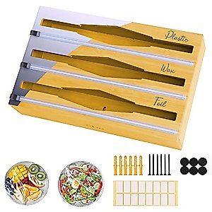 3 in 1 Foil and Plastic Wrap Organizer - Durable Plastic Wrap Dispenser with Cutter - Aluminium Foil Dispenser with Cutter - Saran Wrap Dispenser With Cutter - Tin Foil Organizer for Drawer