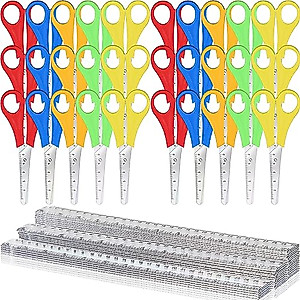 60 Pcs School Supplies Bulk Includes 30 Pcs Safety Blunt Tip Student Scissors for Kids 30 Pcs 12 Inch Plastic Rulers Back to School Supply for Student Classroom Office (Clear)
