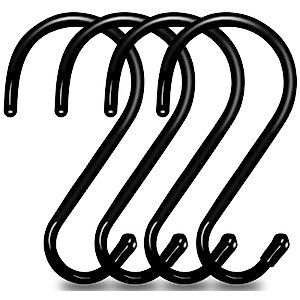 Mzekgxm 4 Pack Large S Hooks for Hanging Heavy Duty, 6 inch Non Slip Vinyl Coated Metal Closet S Hooks for Hanging Kitchen Utensil Pot Pan Cups Clothes Jeans Towels Hats Bags Plants (Black)