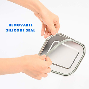 Stainless Steel Bento Box Lunch Containers For Adults Leakproof 3 Compartment Metal Bento Lunch Box Food Container For Over 5 Years Old Kids (1400ml/47oz)