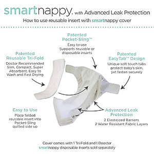 Smart Nappy Cloth Diaper Reusable Inserts, Set of 10, Fits Honest Hybrid Diaper Cover, Fits Amazing Baby SmartNappy Cover, Pocket-Sling Compatible, 5 Tri-fold & 5 Boosters, Size Med/Large