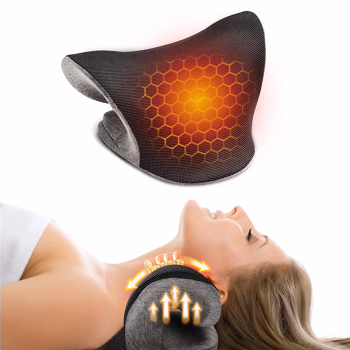 HEALINE Heated Neck Stretcher Cervical Traction Device with 6 Foot USB, Neck and Shoulder Relaxer for Pain Relief Pillow