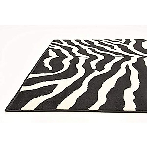 Unique Loom Wildlife Collection Animal Inspired with Zebra Design Area Rug, 5 x 8 ft, Black/Ivory