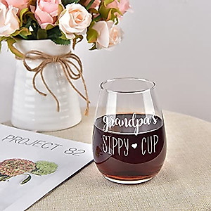 Funny Grandpa Wine Glass Gift, Grandpa’ s Sippy Cup Stemless Wine Glass, Ideal Birthday, Christmas, Father’s Day Gifts for Grandfather, New Grandpa, Grandpa to be from Wife Grandchildren Son, 15Oz