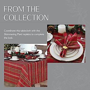 Elrene Home Fashions Shimmering Plaid Holiday Fabric Tablecloth, 52" x 52", Red