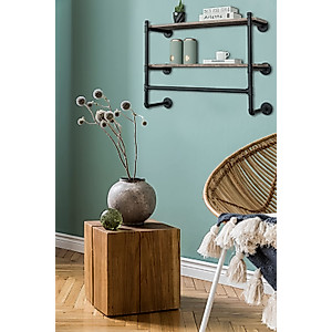 Clothes Rack with Shelf, 36in Industrial Pipe Wall Mounted Garment Rack, Space-Saving Display Hanging Pipe Clothes Rack, Heavy Duty Detachable Multi-Purpose Hanging Rod for Closet Storage (2-Layer)