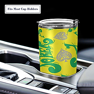 Joker Green Yellow Poker Card Tumbler Stainless Steel Insulated Cup Travel Mug for Coffee Double Wall Vacuum Thermos with Straw and Lid 20oz