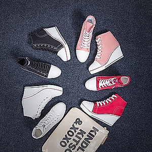 Hurriman Wedge Sneakers for Women, High Heel Platform High Top Canvas Shoes Lace up Zipper Fashion Sneakers, Tenis Zapatos de Cuña Plataforma Tacón para Mujer, Suitbale for Y2K & Harley Quinn Cosplay