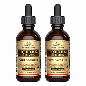 Solgar Sublingual Liquid B-12 2000 mcg with B-Complex, 2 fl oz- 2 Pack - Supports Production of Energy, Red Blood Cells - Healthy Nervous System & Heart Health - Vegan, Gluten Free - 59 Total Servings