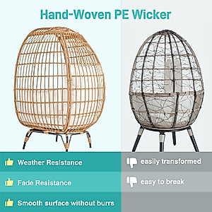 OTSUN Egg Chair Set of 2, Oversized Wicker Egg Basket Chair with 4 Cushions, 440lb Capacity, Outdoor Indoor Lounger for Living Room, Patio, Balcony, Backyard, Ivory