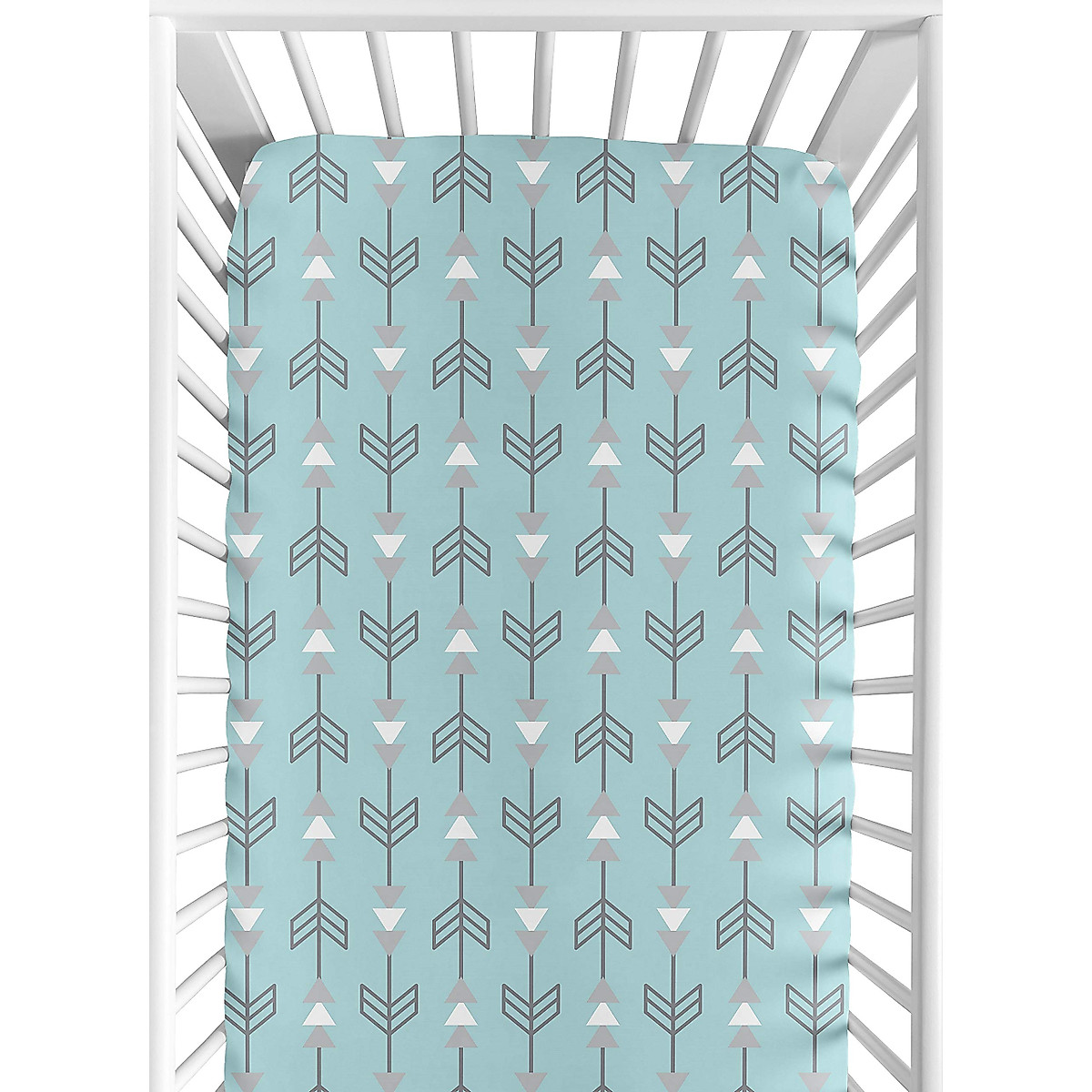 Fitted Crib Sheet for Turquoise Blue and Gray Earth and Sky Baby/Toddler Bedding - Arrows Print