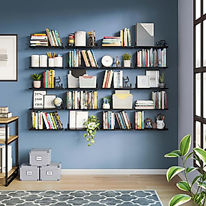 Wallniture Palma 17''x6'' Floating Shelves, Wall Bookshelf for Living Room, Rustic Wood Shelves for Office Decor, Wall Shelves with 5'' Bracket, Set of 20, Black