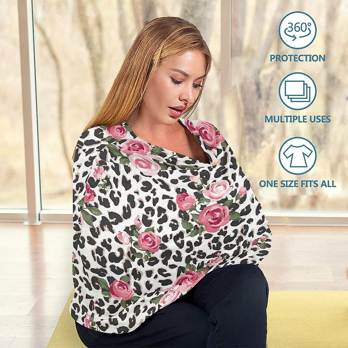 Nursing Cover Breastfeeding Scarf Rose Leopard Cheetah- Baby Car Seat Covers, Stroller Cover, Carseat Canopy (j)