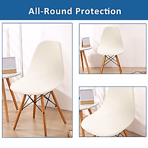 NILUOH Shell Chair Cover Mid Century Modern Dining Chair Covers Lounge Armless Chairs Covers for Kitchen,Dining Room,Set of 4,Creamy-White