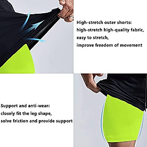 JWJ Mens 2 in 1 Running Shorts Quick Dry Gym Athletic Workout Clothes with Side Pockets,Green Large